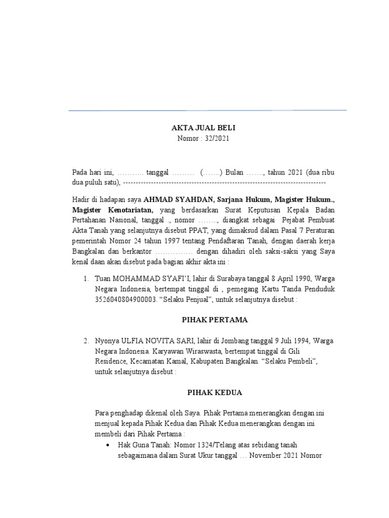 Akta Jual Beli | PDF