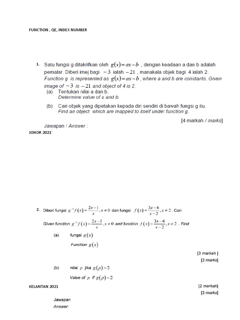 LATIHAN MATEMATIK TAMBAHAN FUNCTION, QE,SYSTEM, INDEX PRICE | PDF