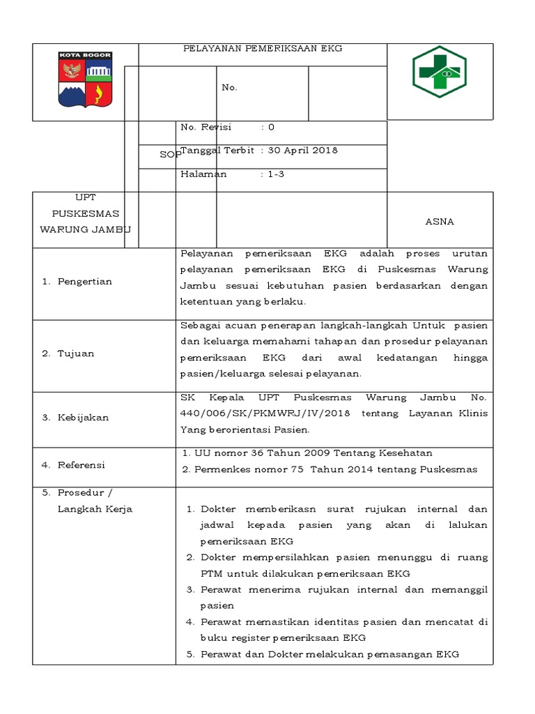 SOP Pelayanan Pemeriksaan EKG | PDF