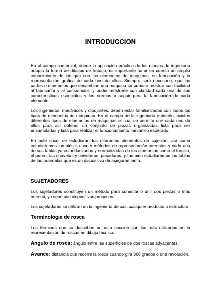INTRODUCCION Elementos de Sujecion | PDF | Tornillo | Ingeniería mecánica