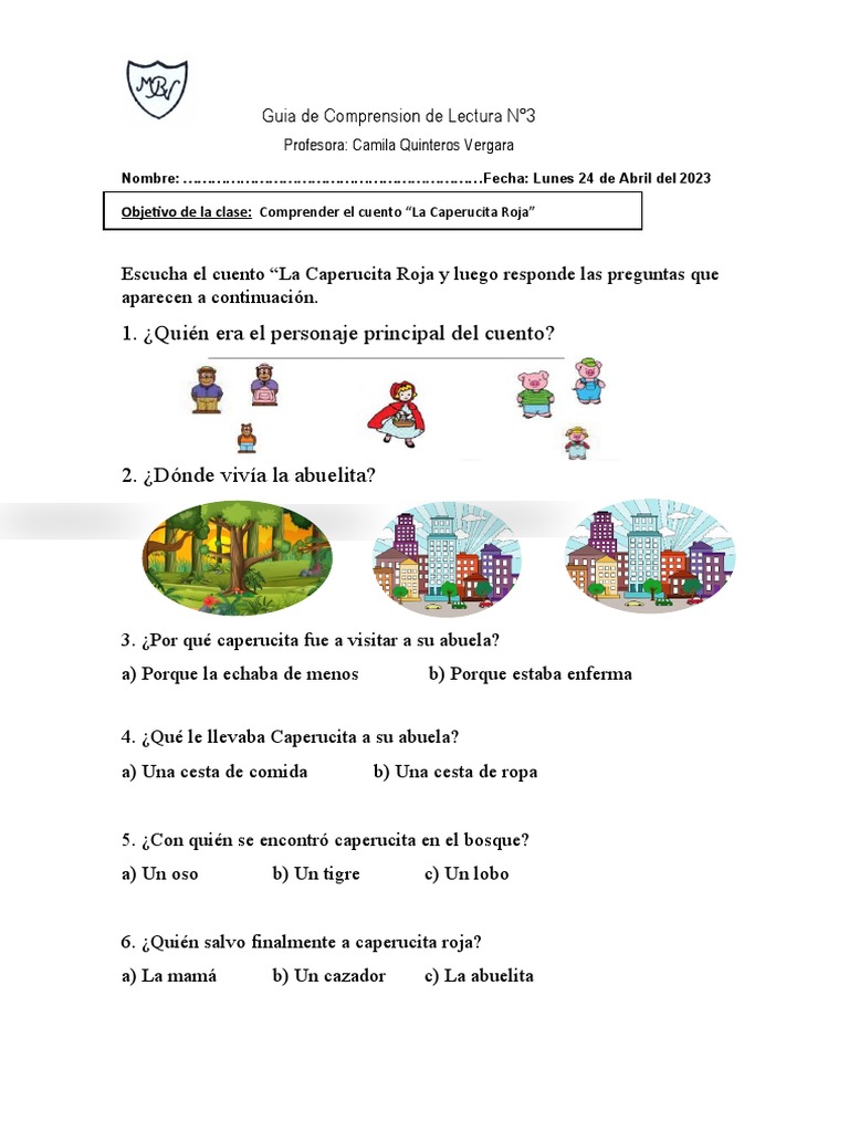 Guia de Comprension de Lectura La Caperucita Roja | PDF