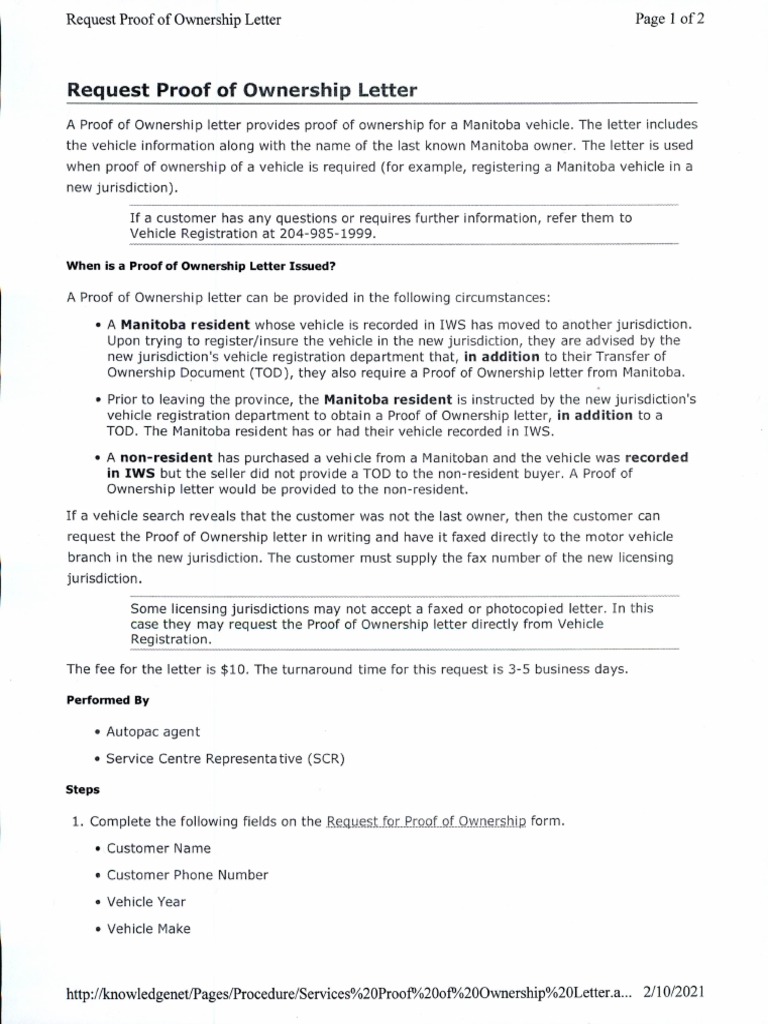 Proof of Ownership Letter | PDF