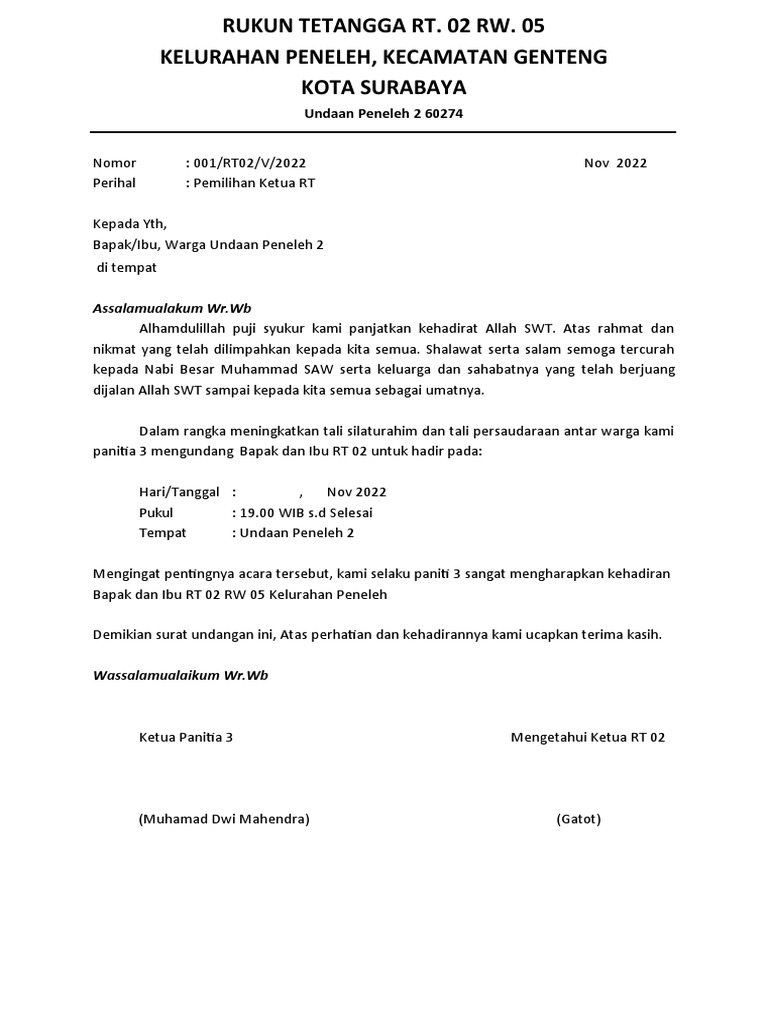 Surat Undangan Pemilihan Ketua RT | PDF Surat Undangan Pemilihan Ketua RT | PDF