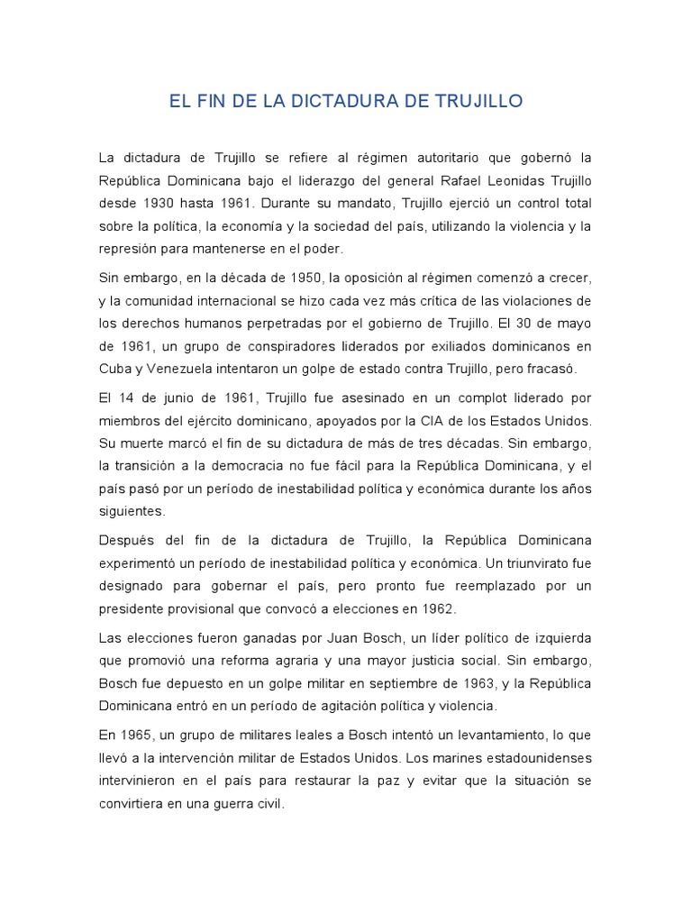 El Fin de La Dictadura de Trujillo | PDF | República Dominicana | Dictadura