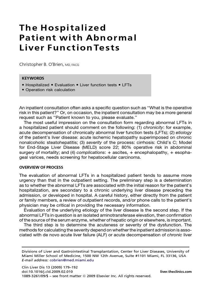 The Hospitalized Patiend Abnormal Liver Function Tests | PDF