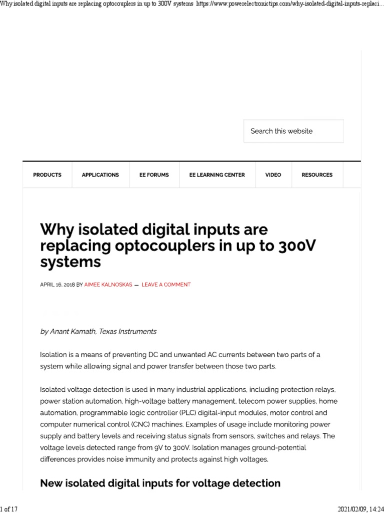 Isolated Digital Inputs Are Replacing Optocouplers in Up To 300V Systems | PDF | Electronics ...