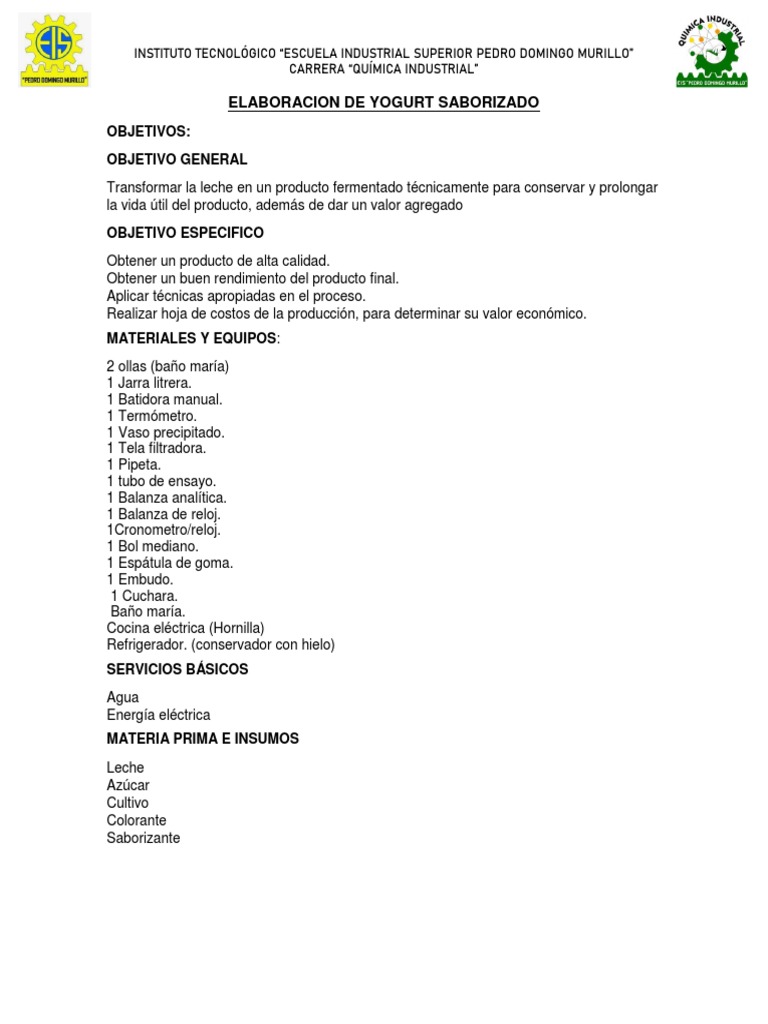 Elaboración de Yogurt con Jarra Litrera | PDF | Leche | Yogur