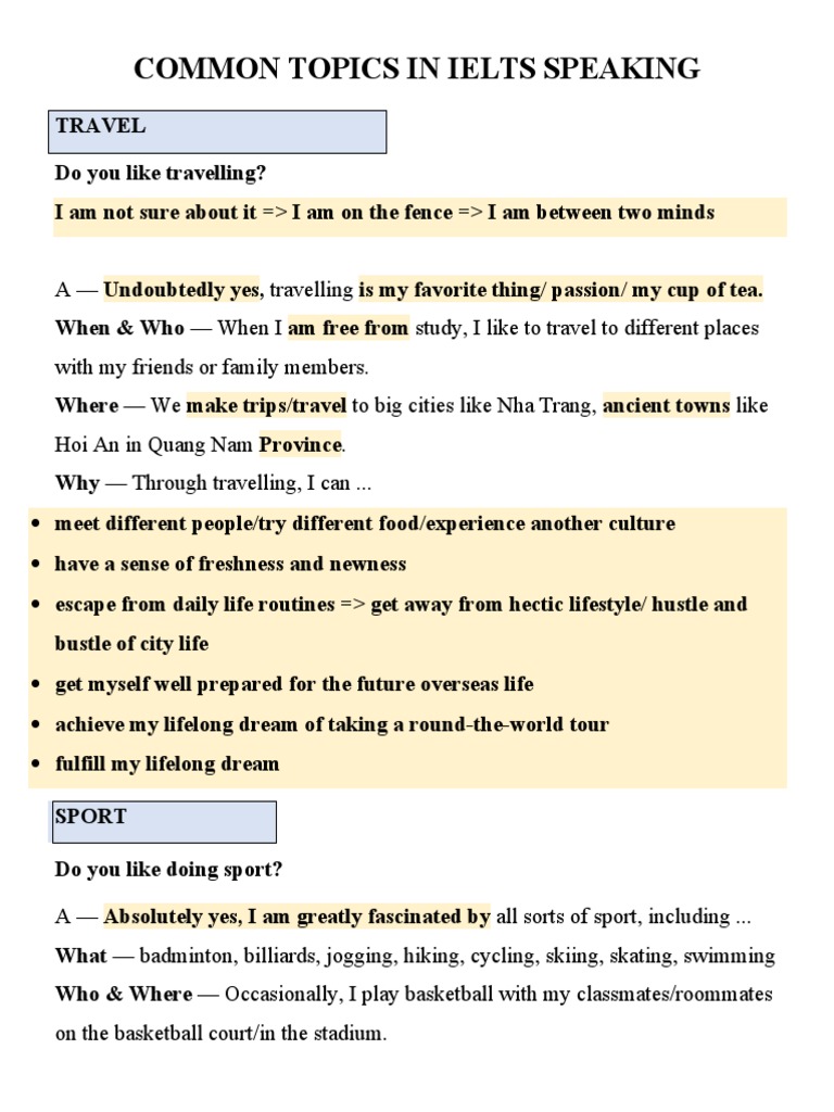Common Topics in Ielts Speaking | PDF | Books | Sports