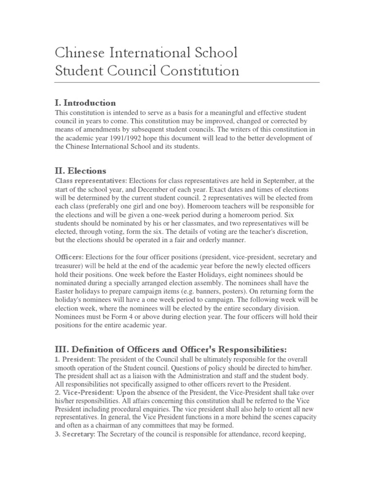CIS Student Council Constitution | PDF | Secretary | Chairman