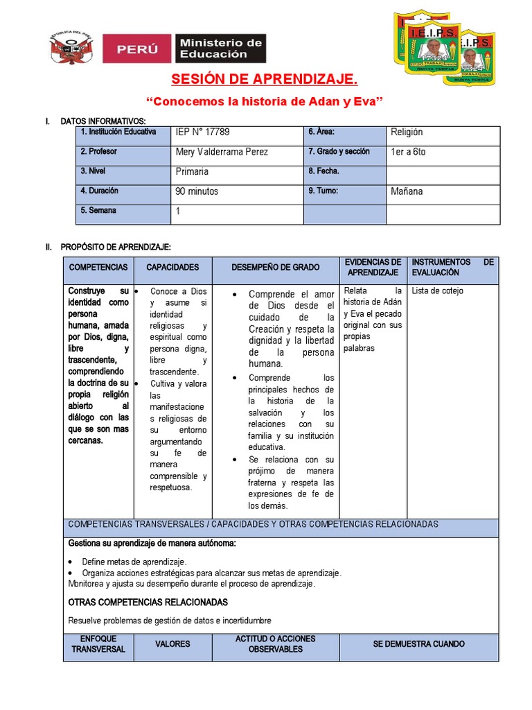 Sesion Religion #02 Conocemos La Historia de Adan y Eva | PDF