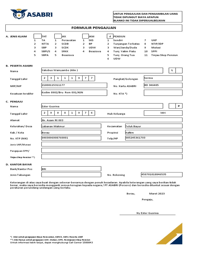 Blangko Asabri Form Baru | PDF
