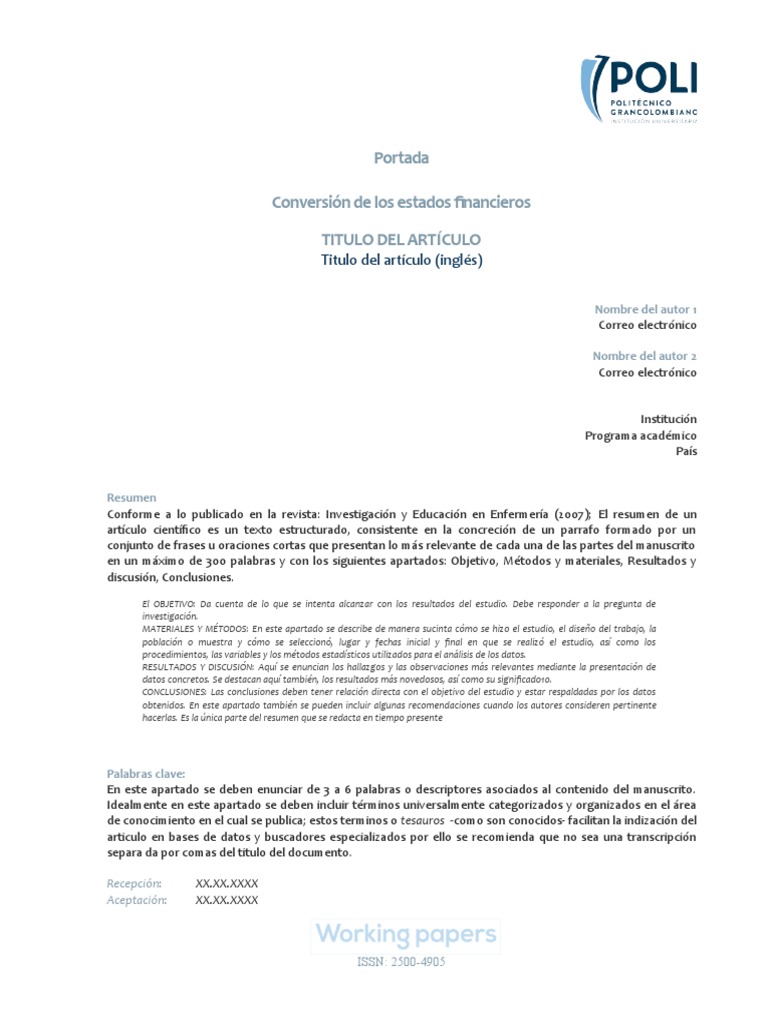 ANEXO 1. Formato de Working Papers - 1563722239 | PDF