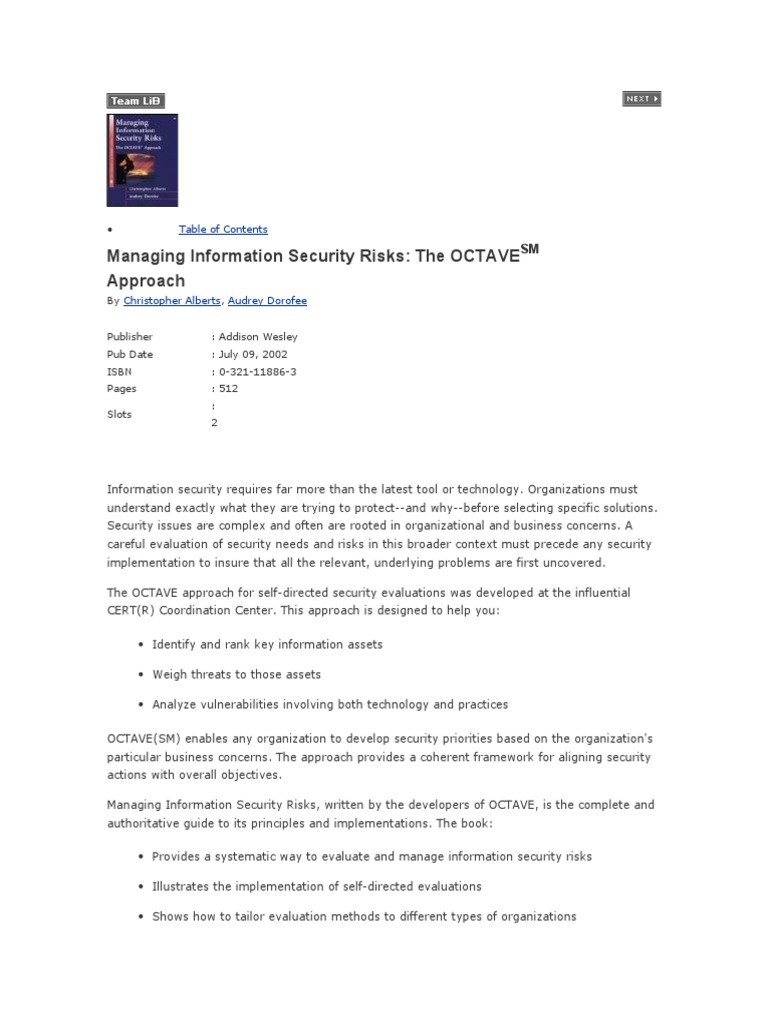 Addison Wesley - Managing Information Security Risks | PDF | Computer Security | Security