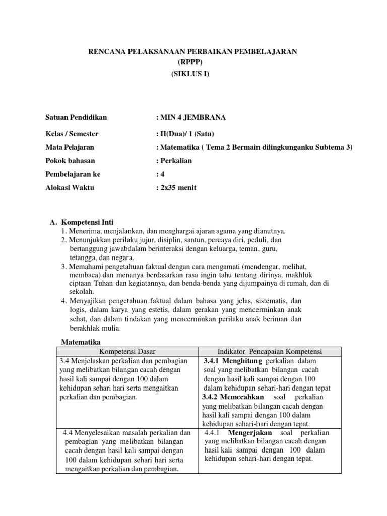 RPP Matematika Siklus 1 | PDF