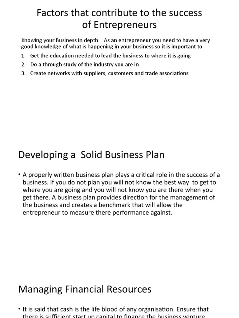Factors That Contribute To The Success of Entrepreneurs | PDF ...