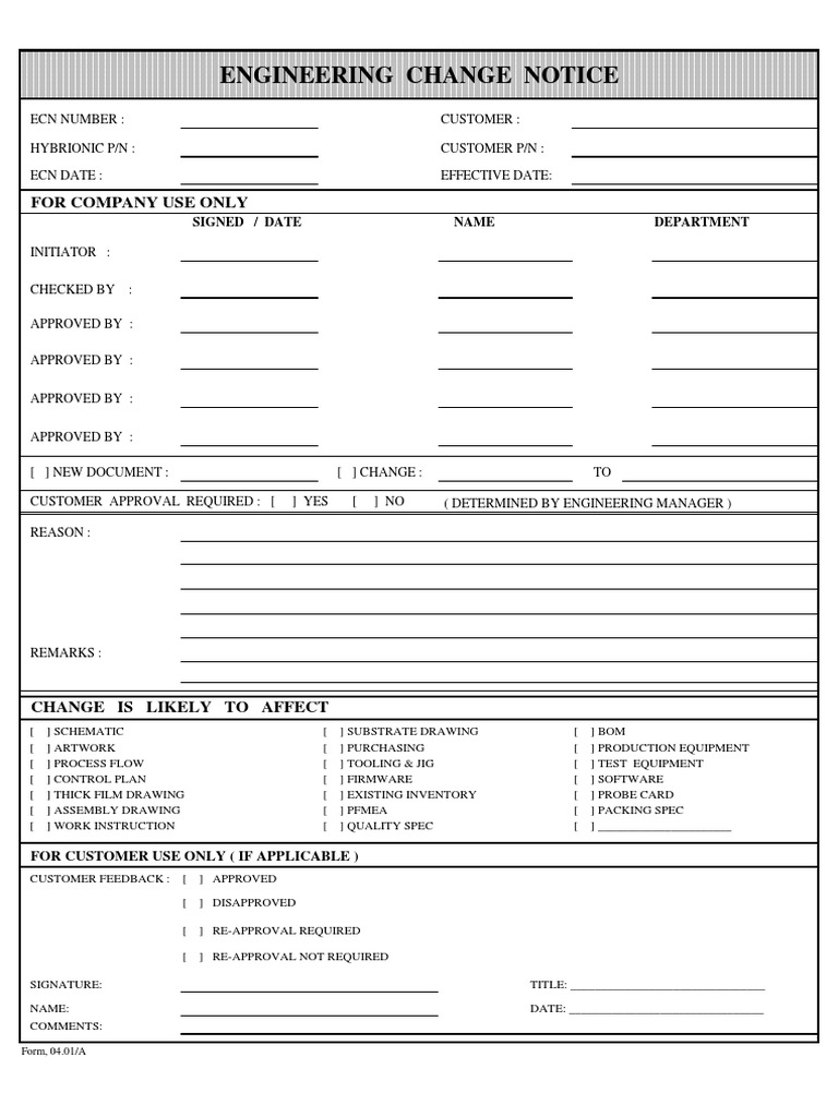 Engineering Change Notice ECN Cover Sheet | PDF