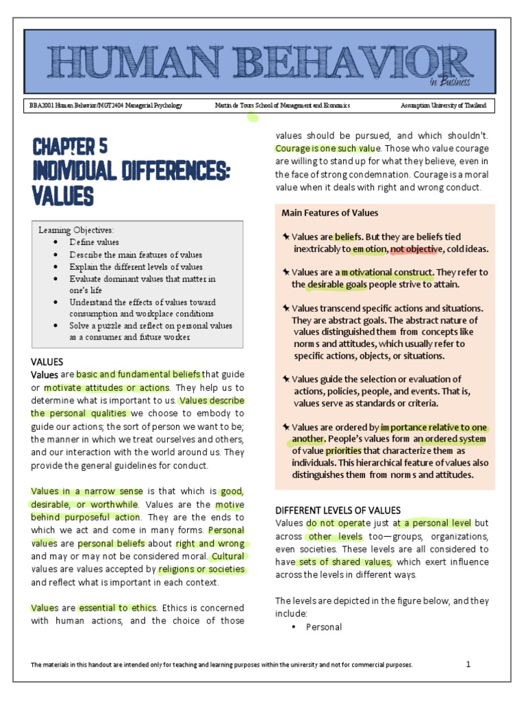 Chapter 5 Individual Differences Values | PDF | Motivation | Motivational