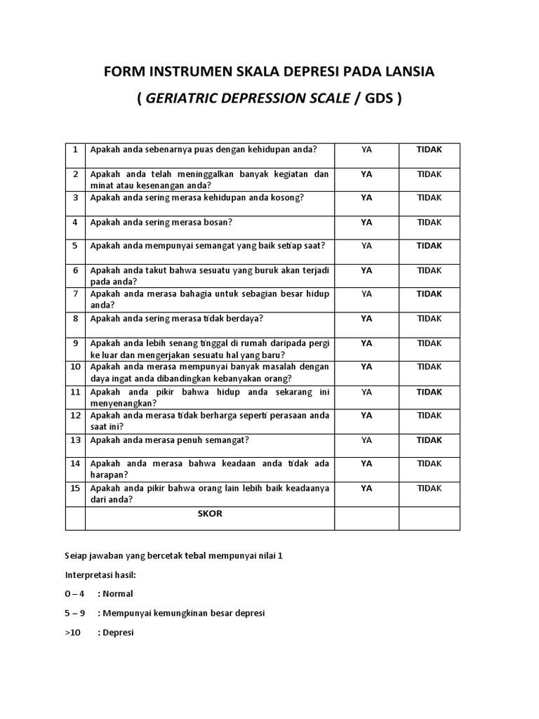 Instrumen Skala Depresi Pada Lansia | PDF