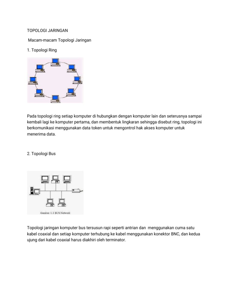 Topologi Jaringan: Ring, Bus, Star, Mesh, Tree | PDF