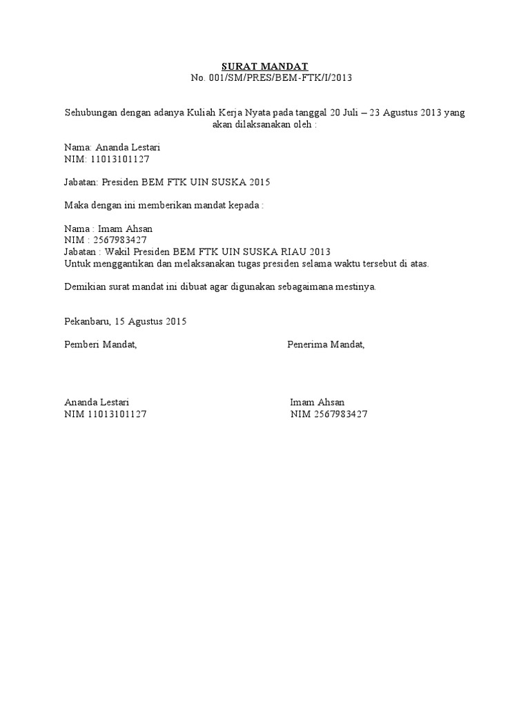 Contoh Surat Mandat | PDF