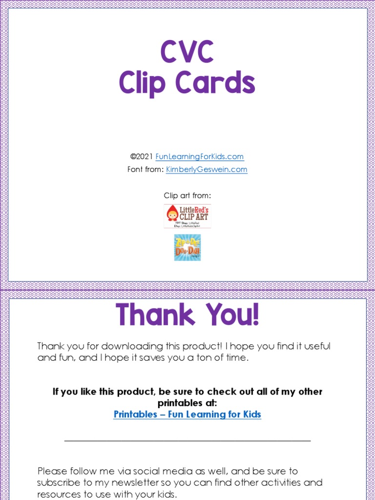 CVC Words Clip Cards | PDF