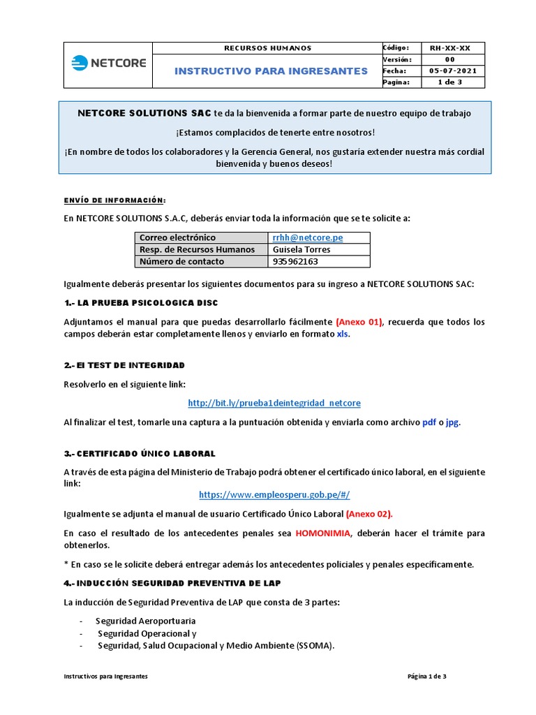 Instructivo de Requisitos Ingresante - Netcore Ver00 | PDF