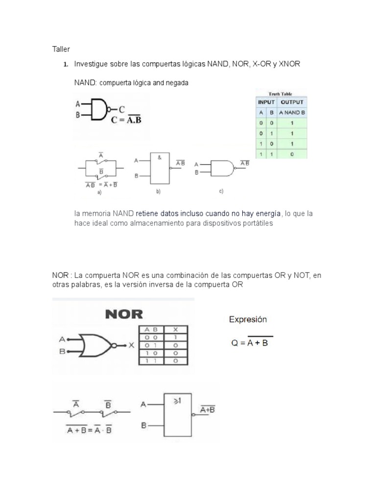 Compuertas Lógicas: NAND, NOR, XOR y Más | PDF | Puerta lógica ...