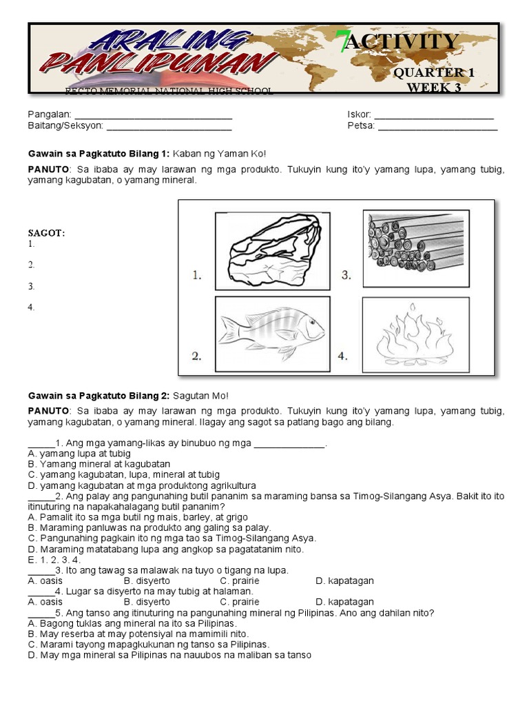 ANSWER SHEET Q1 Week 3 | PDF