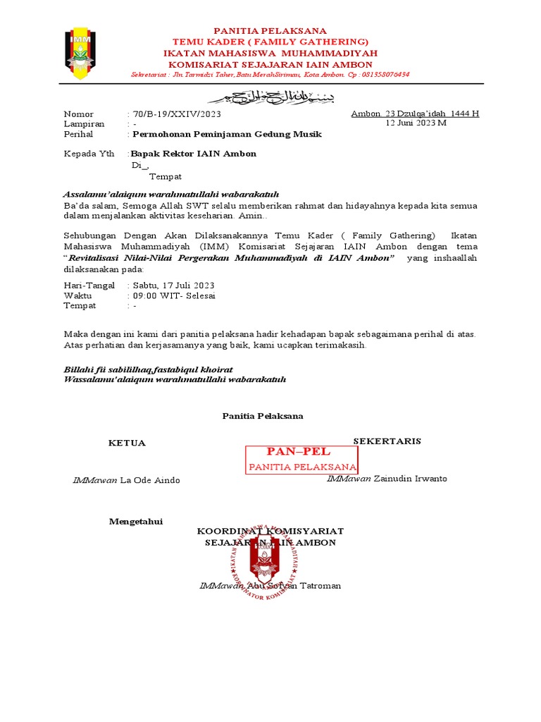 Surat Peminjaman Gedung IMM | PDF