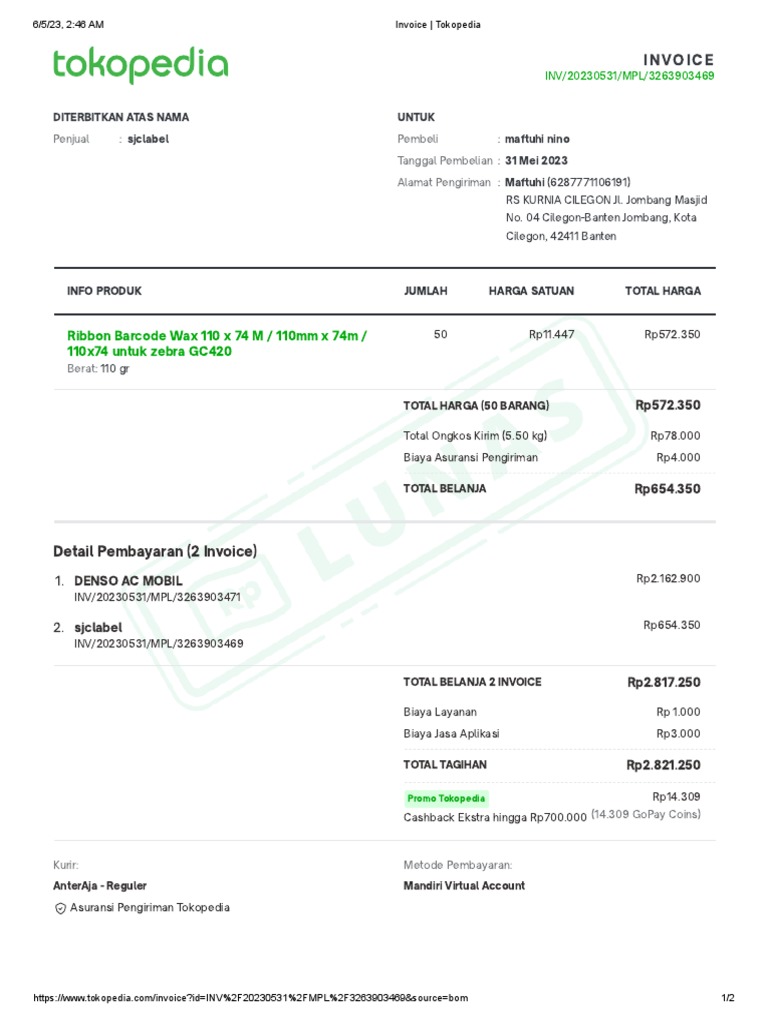 Invoice - Tokopedia | PDF