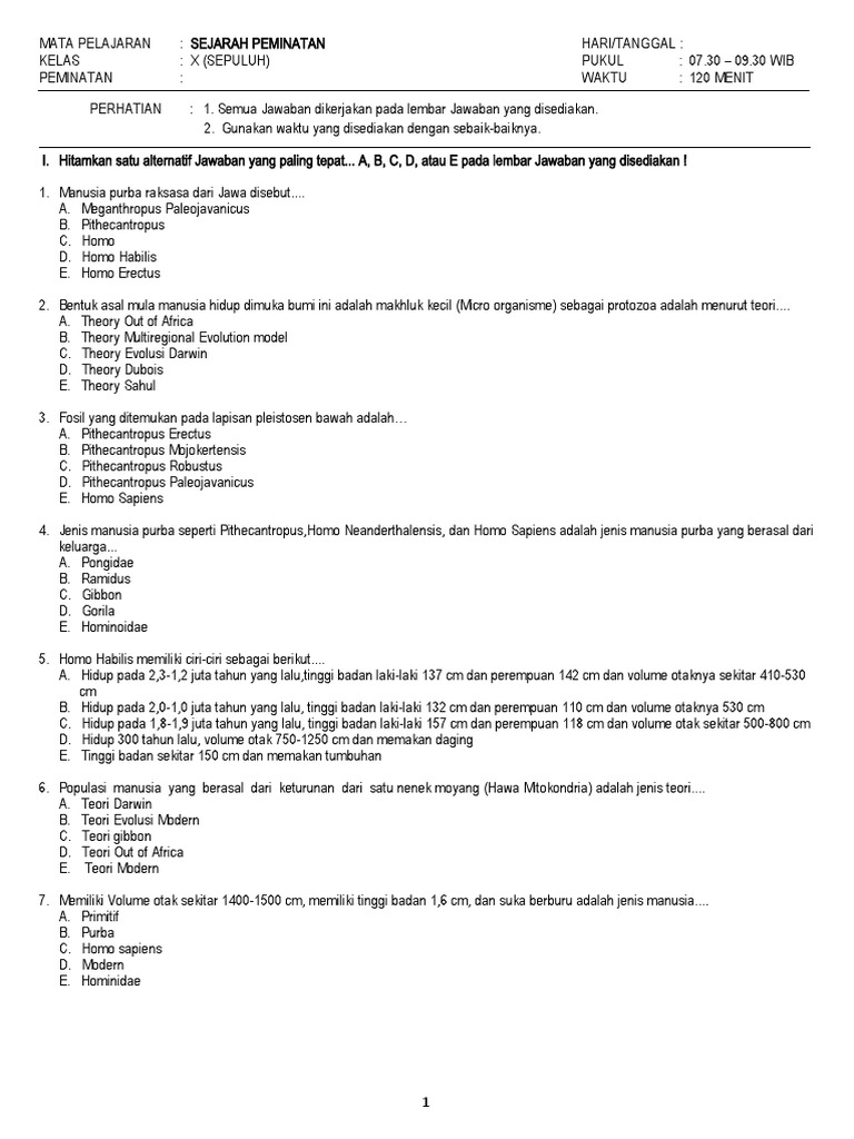 Latihan Soal PAT Sejarah Peminatan Kelas X | PDF | Ilmu Sosial