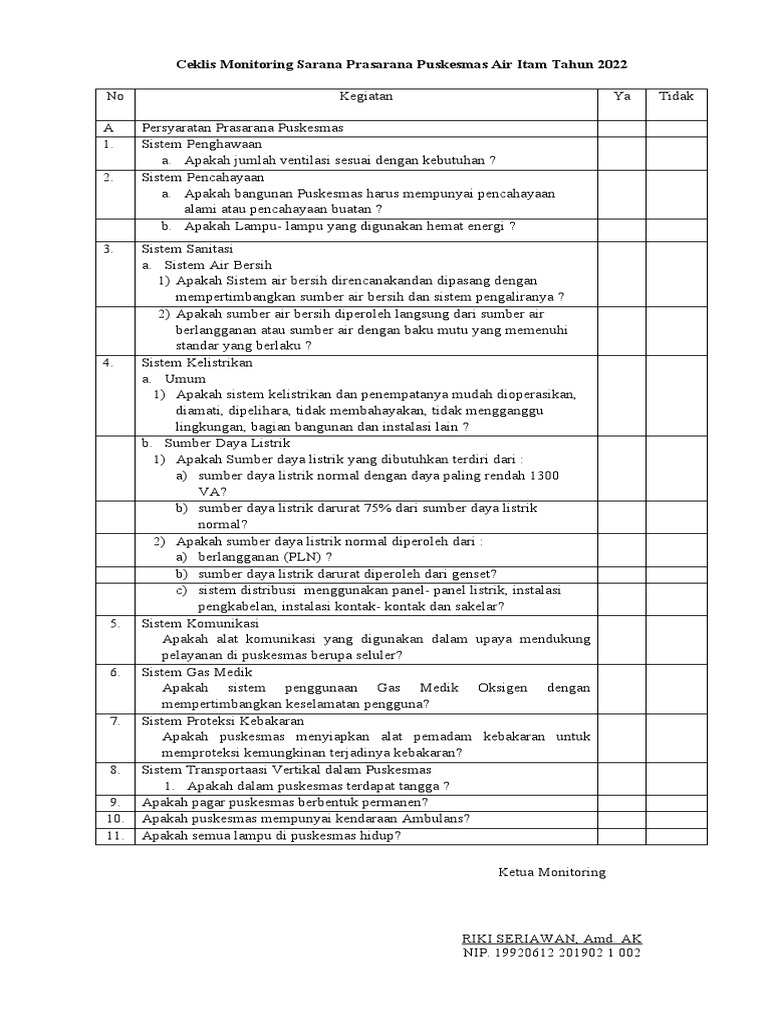 Ceklis Sarana Prasarana | PDF | Kesehatan Holistik | Sains & Matematika