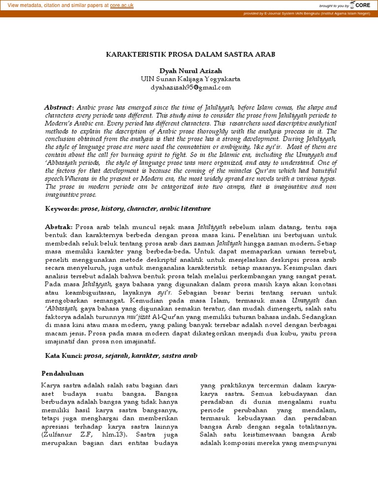 Abstract: Arabic Prose Has Emerged Since The Time of Jahiliyyah, Before ...