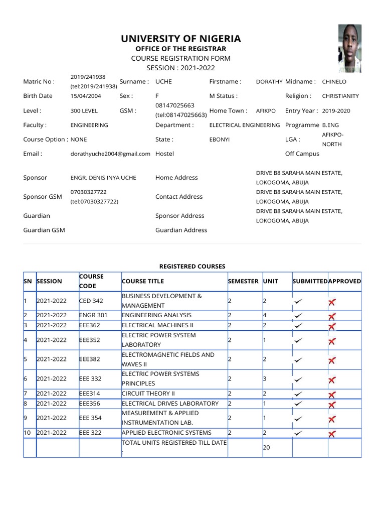 300 Level Course Registration Form | PDF
