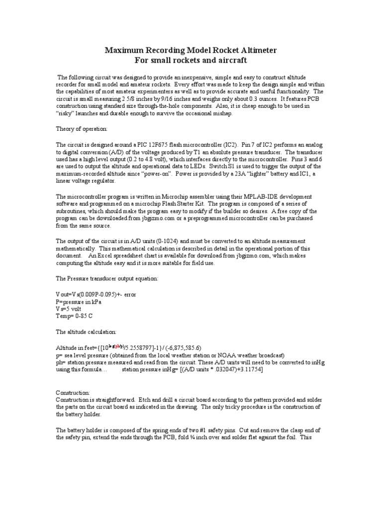 Maximum Recording Model Rocket Altimeter For Small Rockets and Aircraft ...