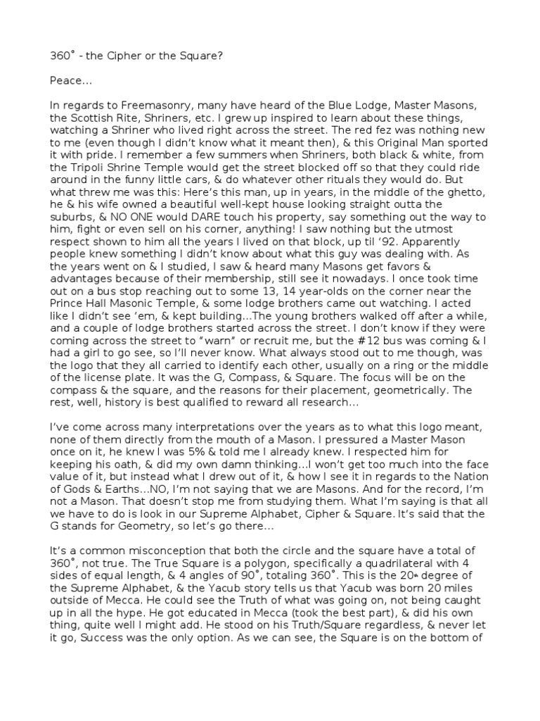 360 - The Cipher or The Square | PDF | Circle | Freemasonry