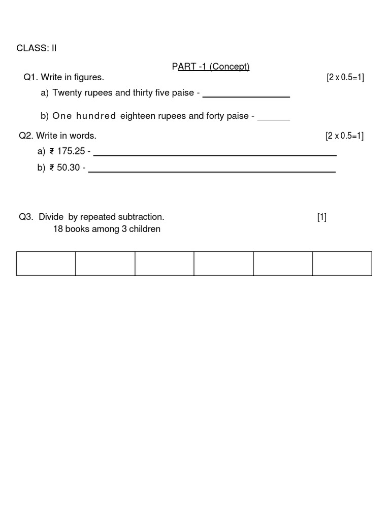 Practice worksheet for class 2 | PDF | Division (Mathematics ...