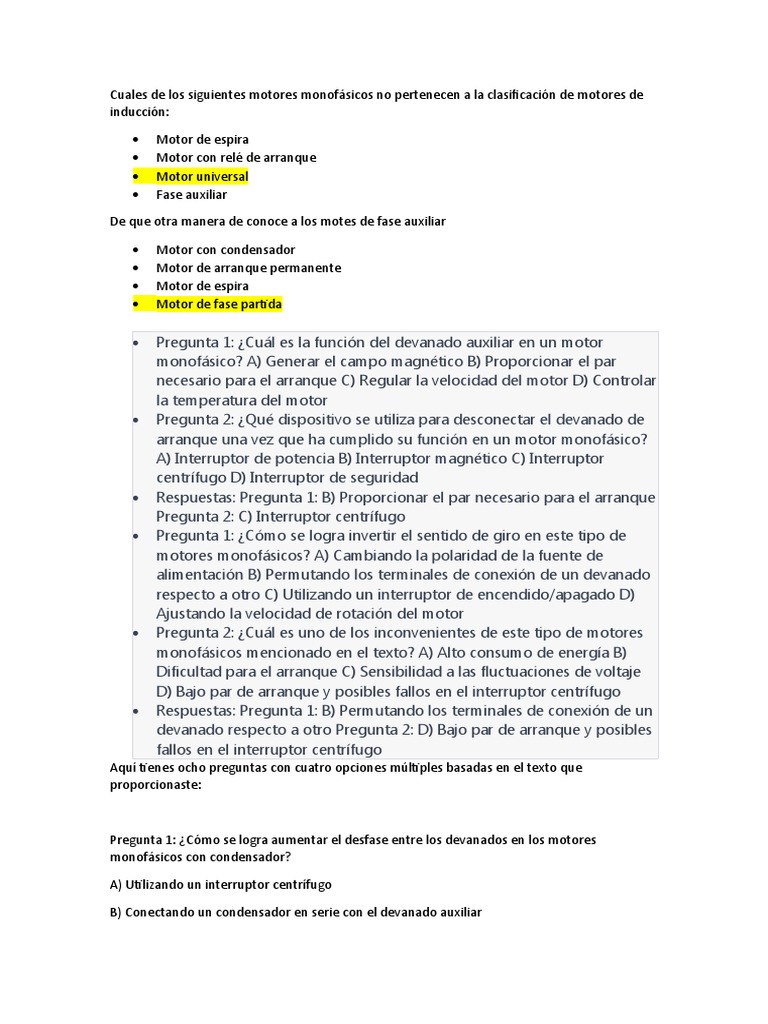 Preguntas | PDF | Motor eléctrico | Relé