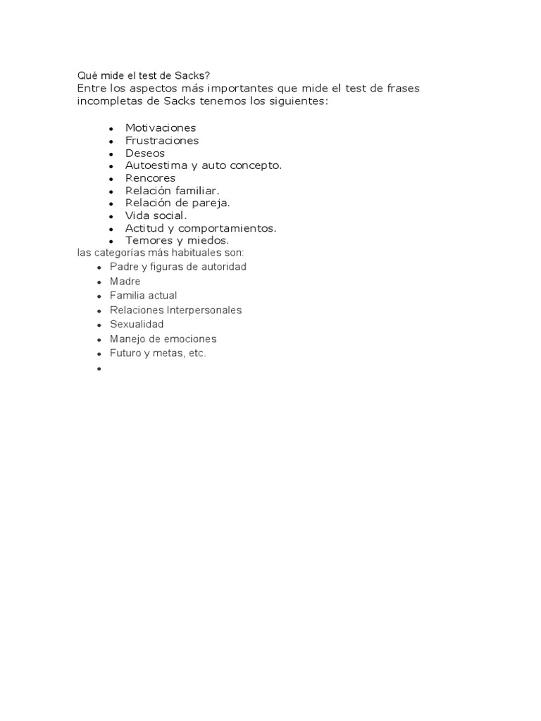 Qué Mide El Test de Sacks | PDF