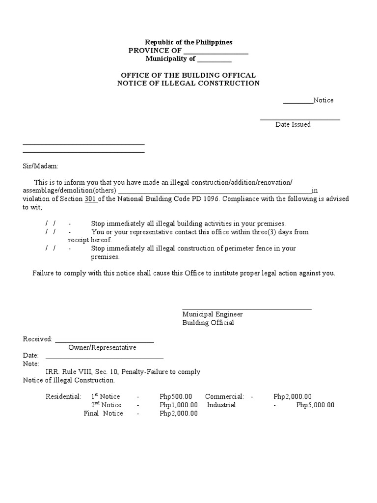 Notice of Illegal Construction | PDF