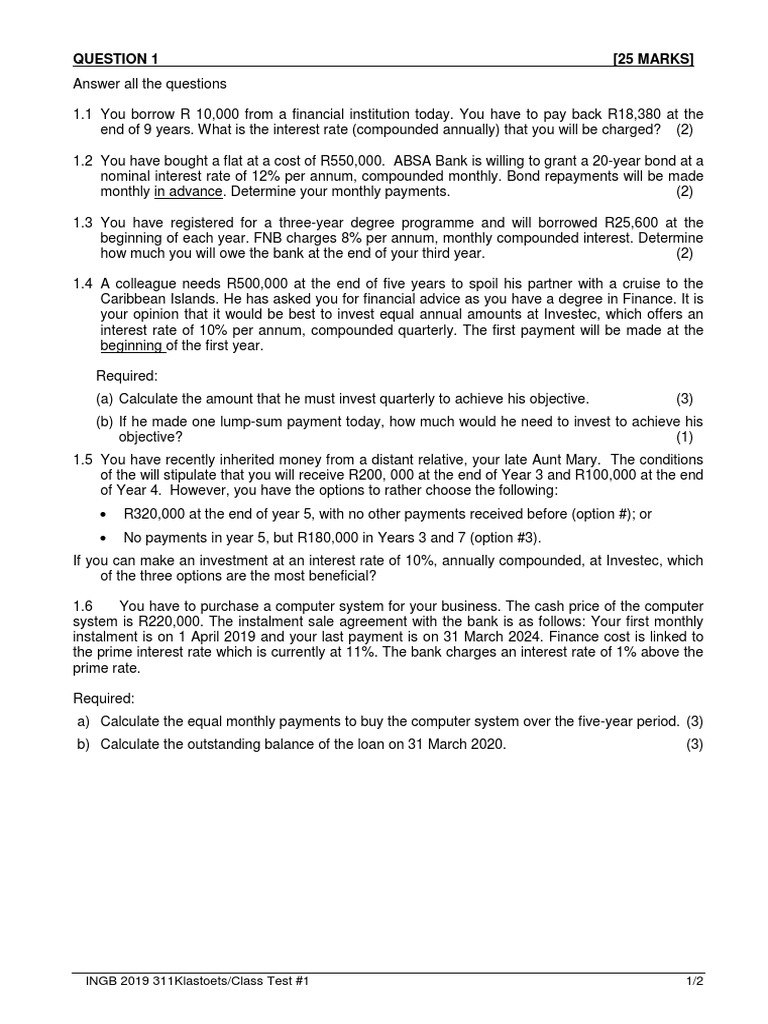 SU3 2019 Class Test | PDF