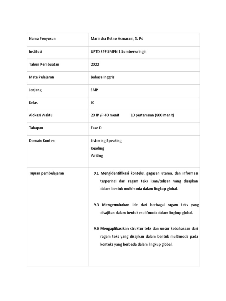 Modul Ajar Procedure Text Kelas 9 | PDF