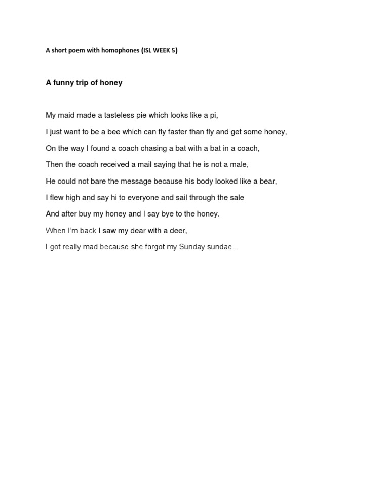 A Short Poem With Homophones | PDF | Bees | Nature
