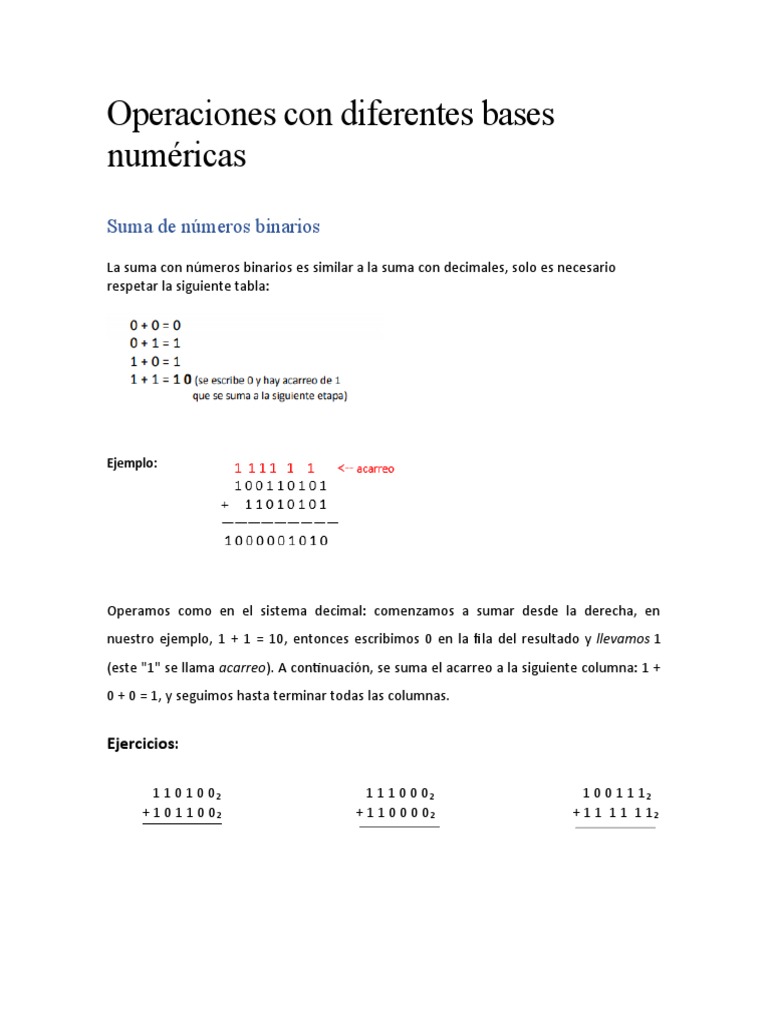Operaciones con diferentes bases numéricas | PDF
