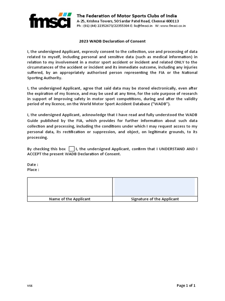 2023.fia .Wadb .Declaration | PDF