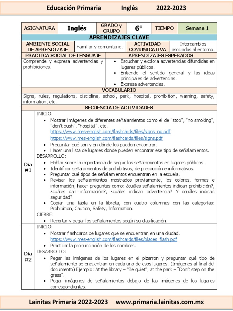 Junio - 6to Grado Ingl俿 (2022-2023) | PDF | Estudios de idiomas extranjeros
