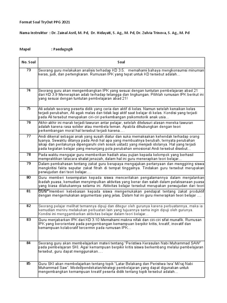 Soal Tryout PPG 2021-Paedagogik-Final | PDF Soal Tryout PPG 2021-Paedagogik-Final | PDF