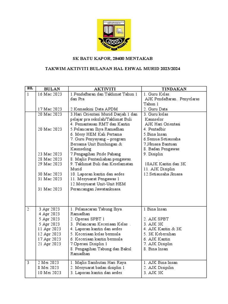 Takwim Hem 2023 2024 | PDF