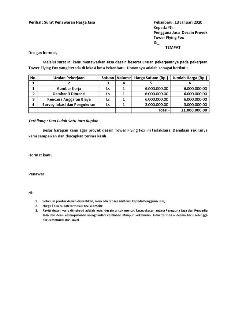Surat Penawaran Harga Jasa | PDF