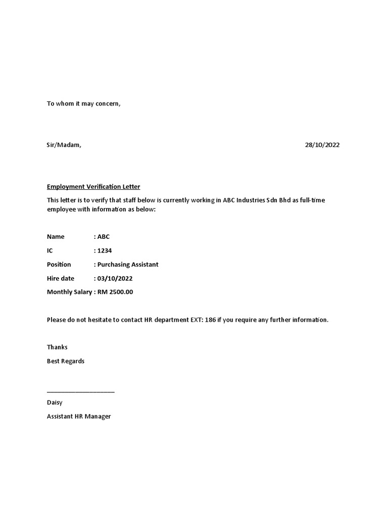 Staff Verification Letter | PDF | Career & Growth | Business